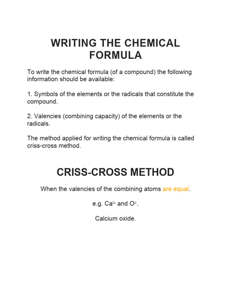 Criss-Cross Method for Chemical Formulas | PDF | Chemistry | Valence ...