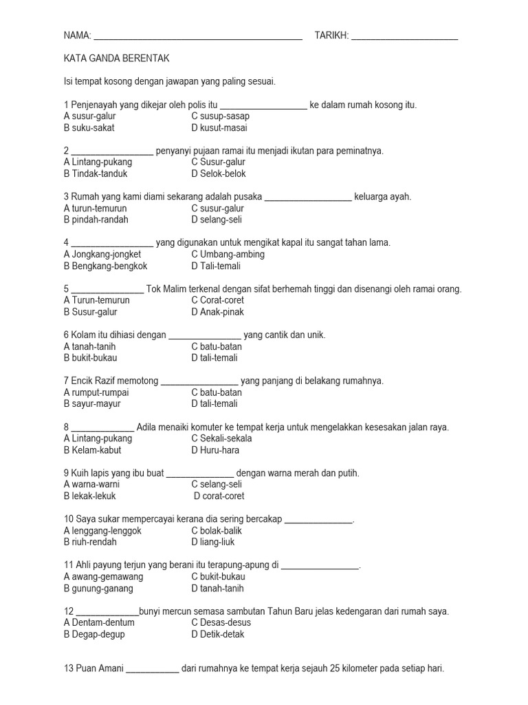 Latihan Kata Ganda Berentak | PDF