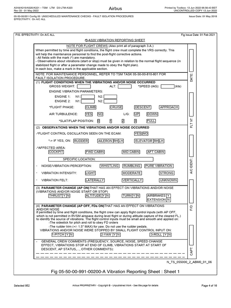 Vibration Reporting Sheet | PDF | Airliner | Transport