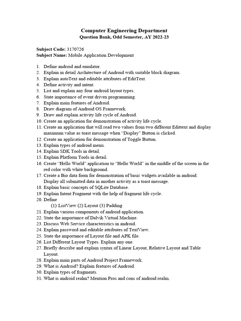 MAD Question Bank | PDF | Android (Operating System) | User (Computing)