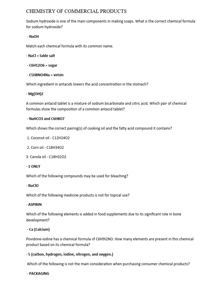 Chemistry of Common Consumer Products | PDF