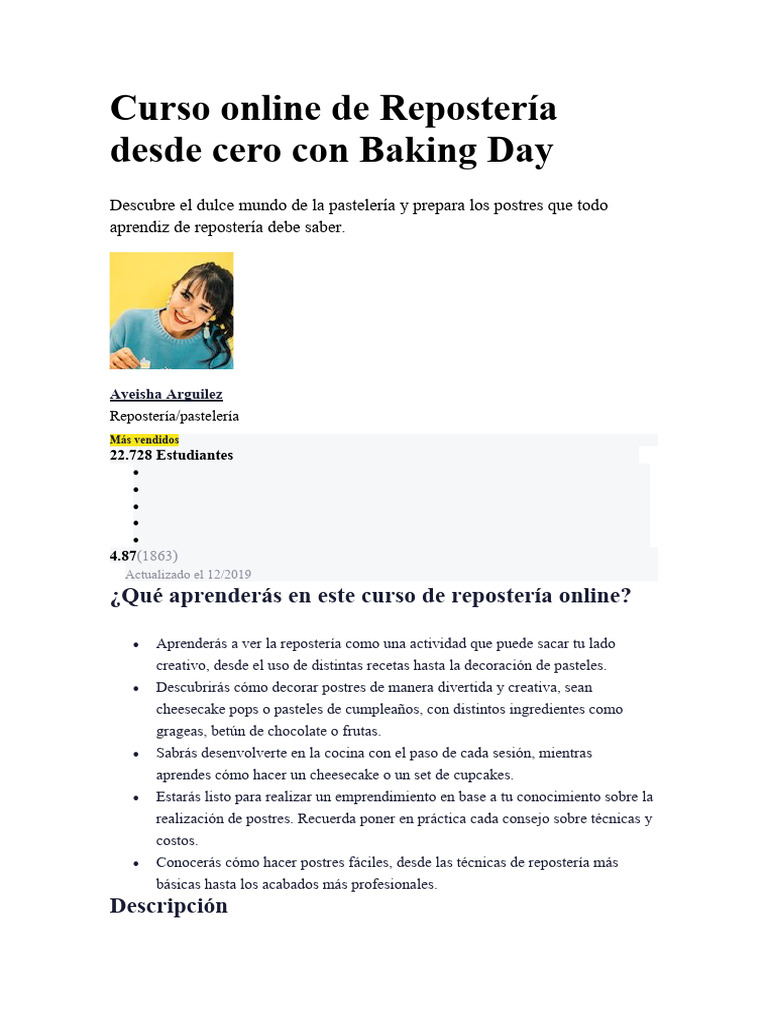 Curso Online de Repostería Desde Cero Con Baking Day | PDF | Magdalena ...