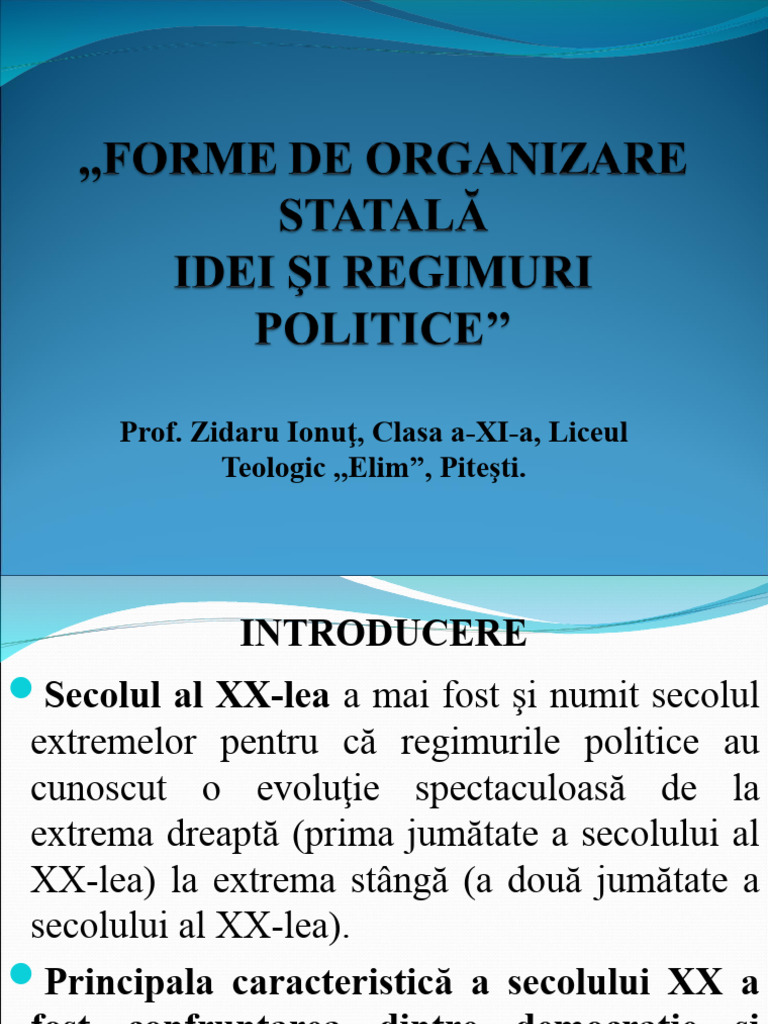 Prezentare Forme de Organizare Statala Idei Si Regimuri Politice Cls ...