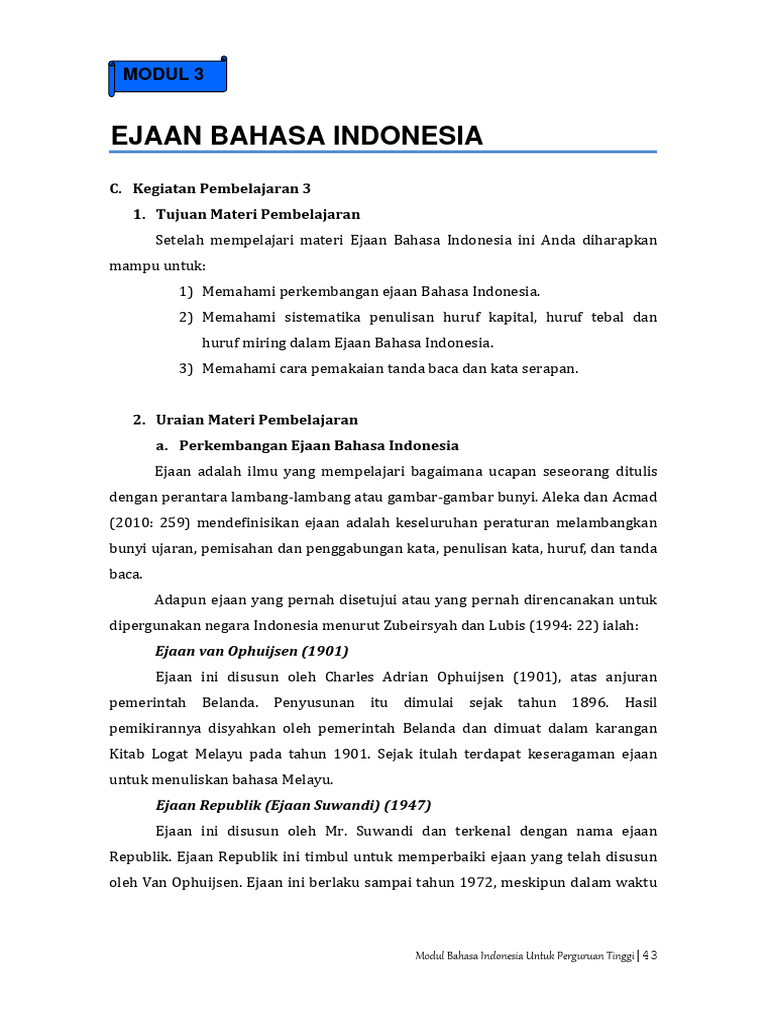 Modul 3 Ejaan Bahasa Indonesia | PDF
