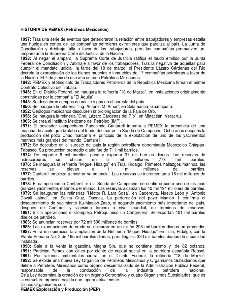 Historia de PEMEX: Fundaciones y Hitos | PDF | Competitividad | Petróleo