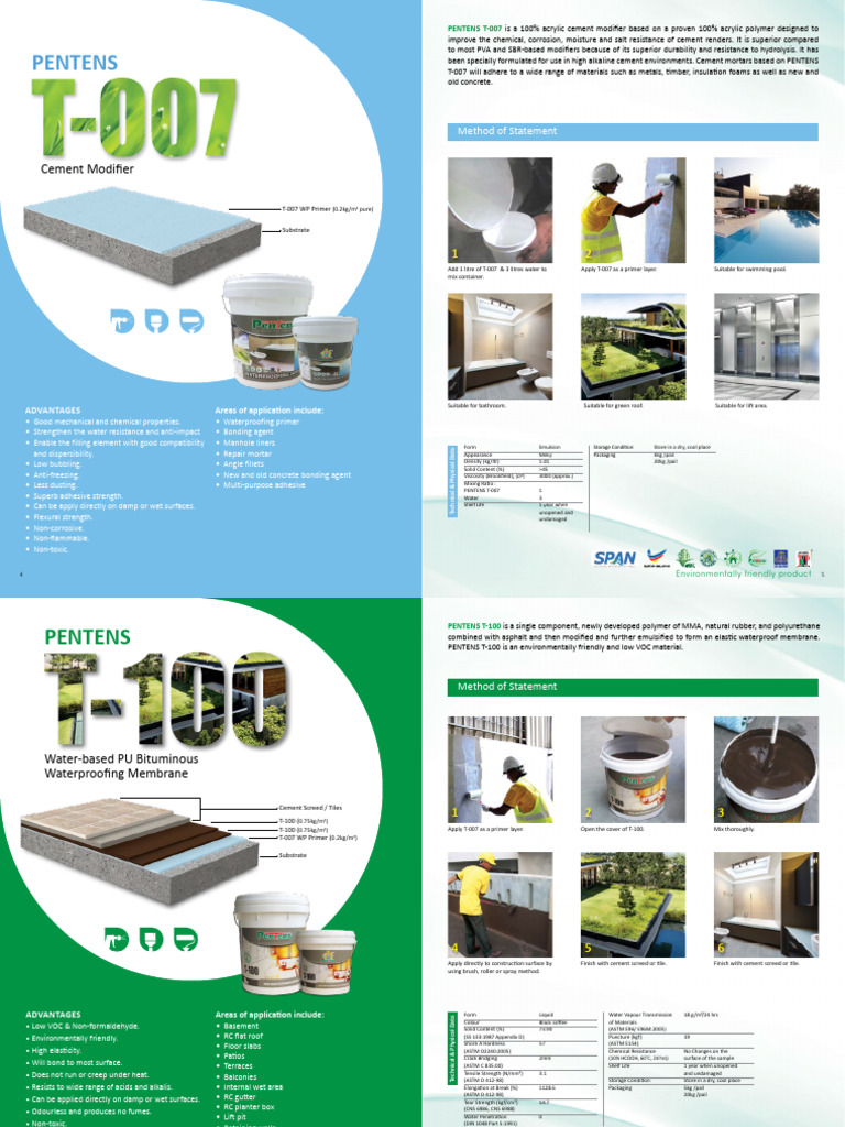 Pentens T-007 Waterproofing Primer | PDF | Concrete | Adhesive