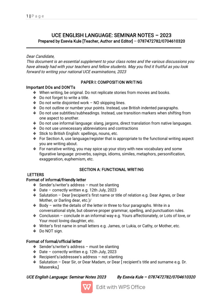 s.4 Eng Facilitation Notes - Kule | PDF | Question | Essays