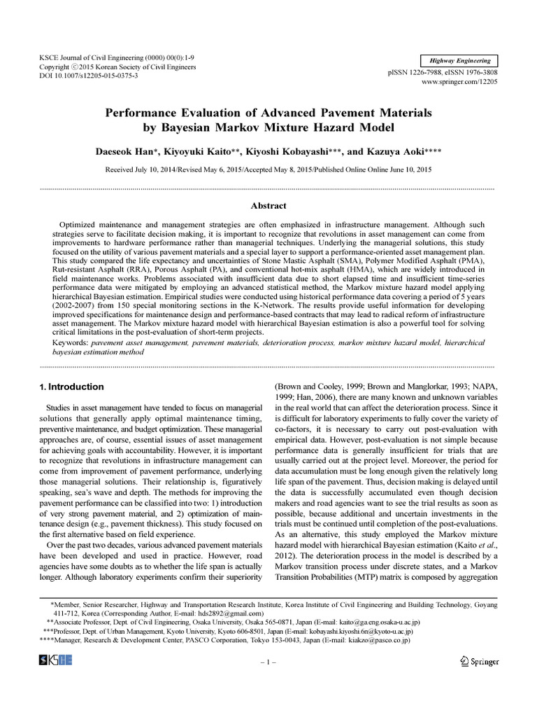 Performance Evaluation Of Advanced Pavement Materials Pdf Markov