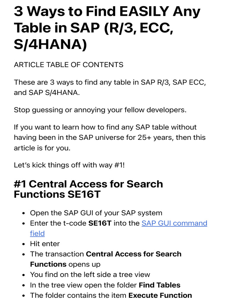 3 Ways To Find EASILY Any Table in SAP (R:3, ECC, S:4HANA) | PDF ...