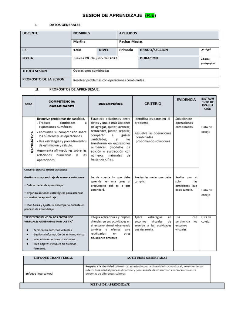 SESION Refuerzo Escolar Con FichasDE APRENDIZAJEimpor | PDF | Aprendizaje