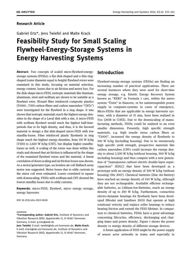 Feasibility Study For Small Scaling Flywheel-Energy-Storage Systems in ...