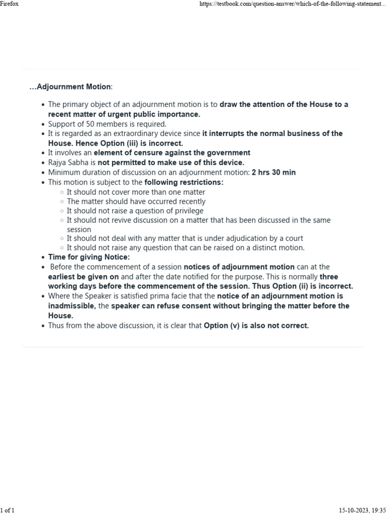 Adjournment Motion | PDF