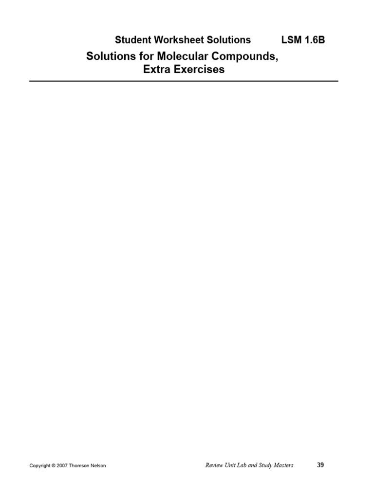 1.6B Solutions For Molecular Compounds, Extra Exercises | PDF