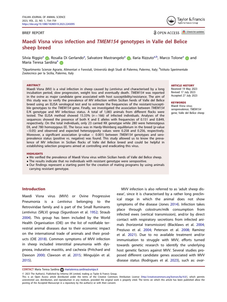 2023 - Maedi Visna Virus Infection and TMEM154 Genotypes in Valle Del ...