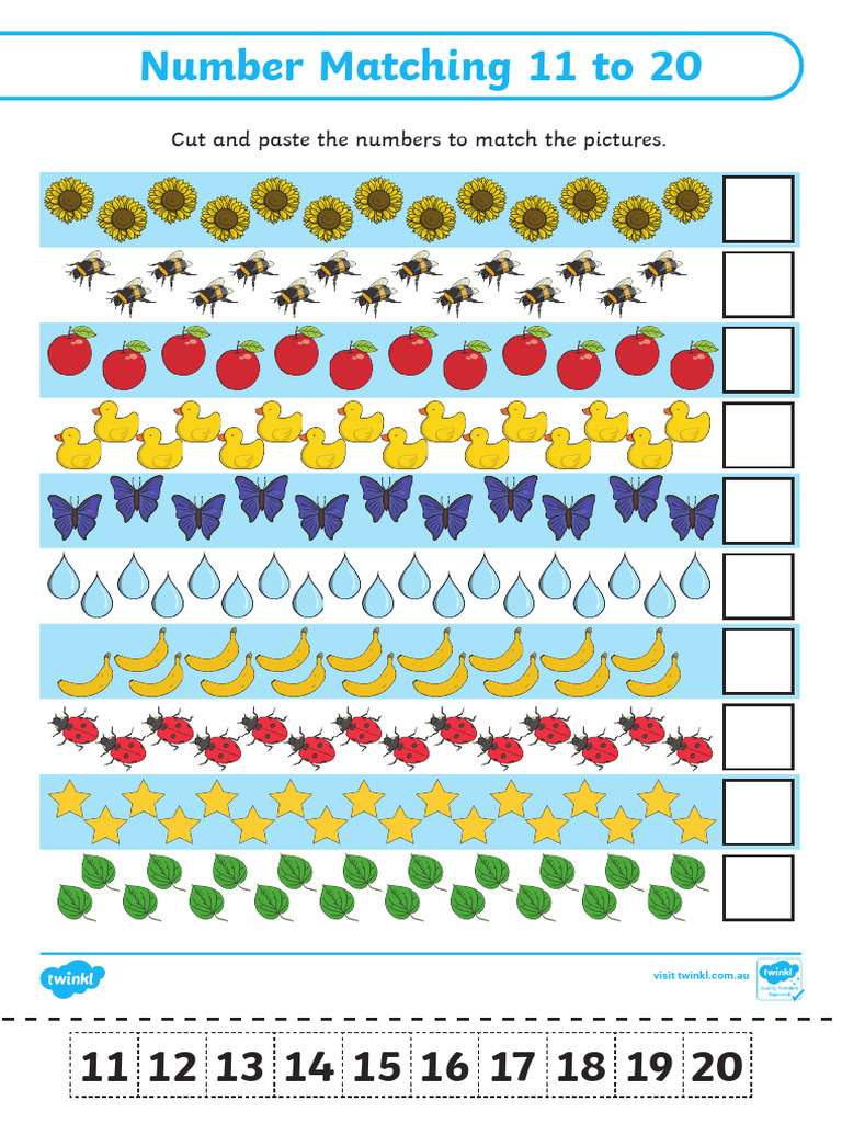 Number Matching 11 To 20: Cut and Paste The Numbers To Match The ...
