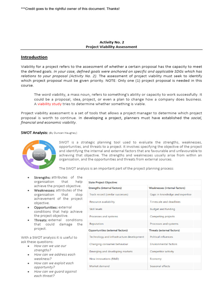 Project Viability Assessment Guide | PDF | Swot Analysis | Cognitive ...