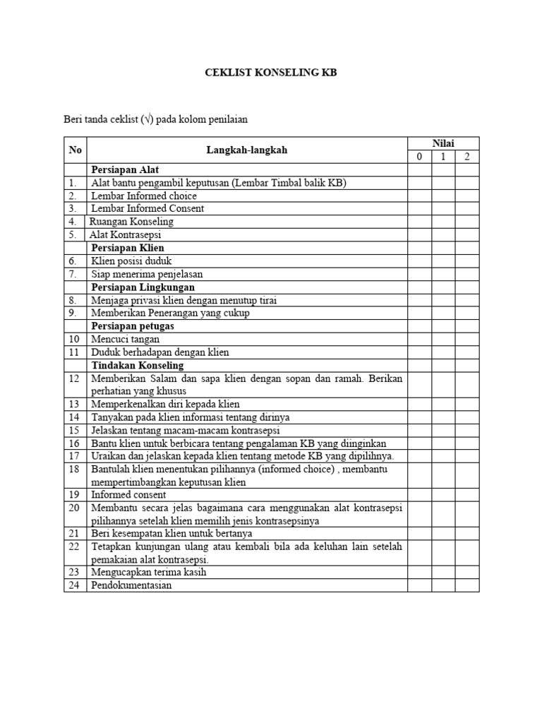 Ceklist Konseling KB | PDF