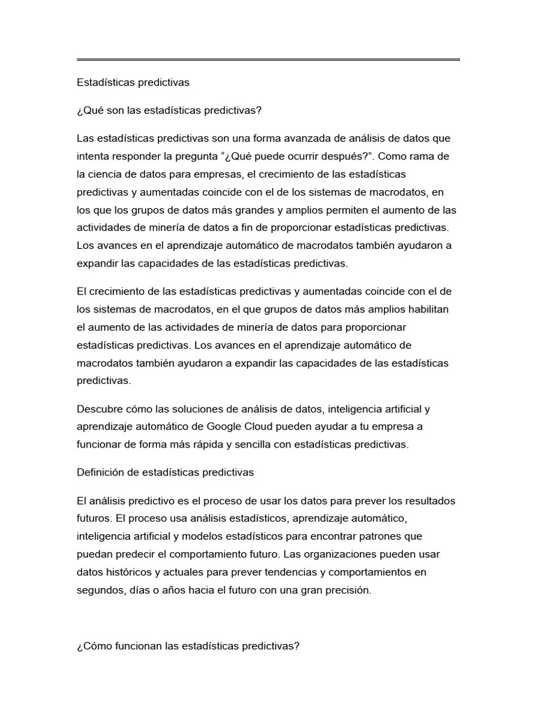 Estadísticas Predictivas Empresariales | PDF | Big Data | Estadísticas