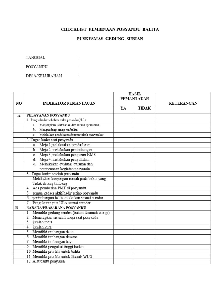 Checklist Pembinaan Posyandu Balita | PDF