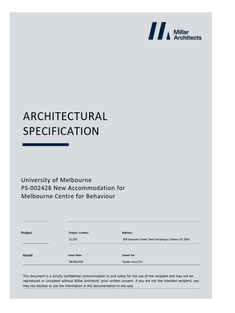 22.130 - Architectural Specification (T1) | PDF | Indemnity ...