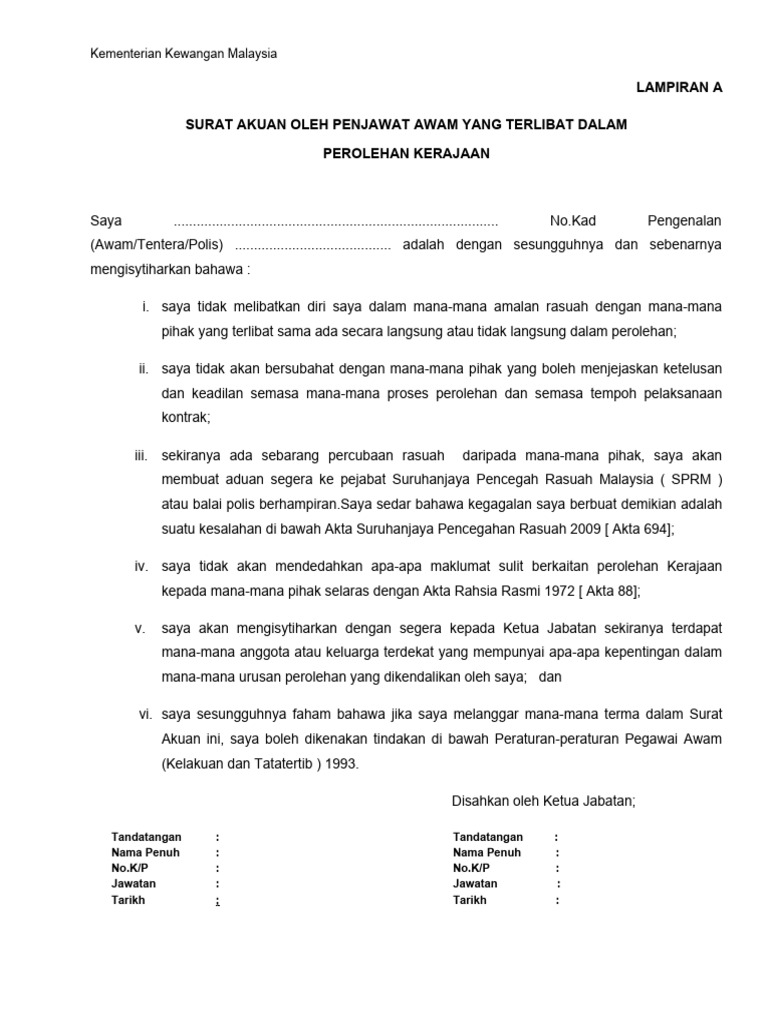 Form SURAT AKUAN LAMPIRAN A, B, C, E (KOSONG) | PDF