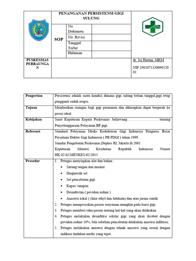 SOP Penanganan Gigi Sulung | PDF