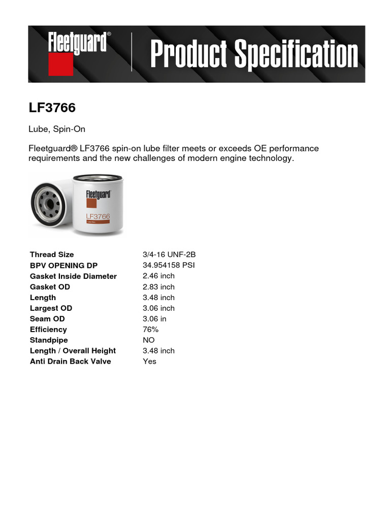 Product Specification - LF3766 | PDF