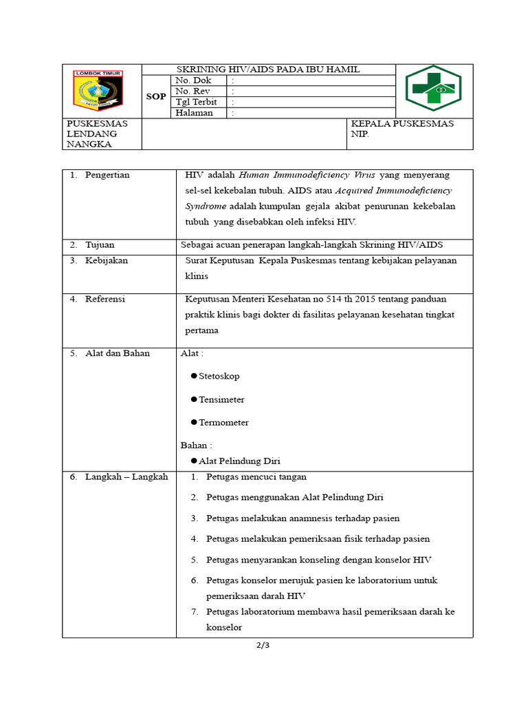 Sop Skrining Hiv | PDF | Sains & Matematika
