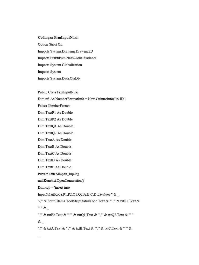 Codingan FrmInputNilai & FrmReaksiTumpuan | PDF | Data Management Software | Software Development