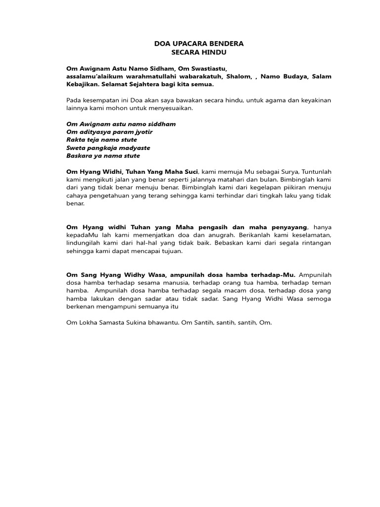 Doa Upacara Bendera Hindu | PDF
