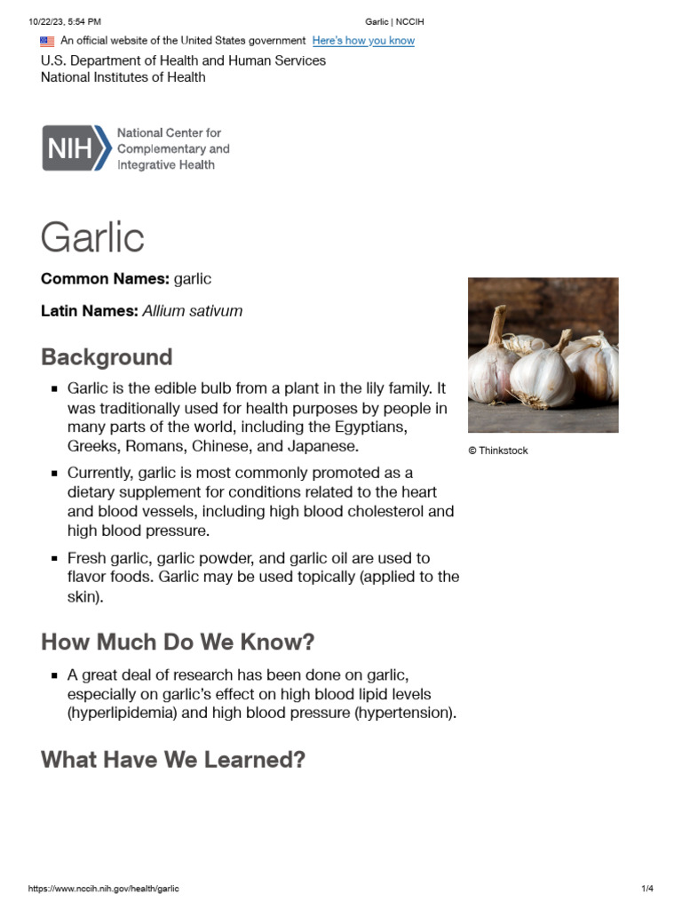 Garlic - NCCIH | PDF | Garlic | Dietary Supplements Garlic - NCCIH | PDF | Garlic | Dietary Supplements