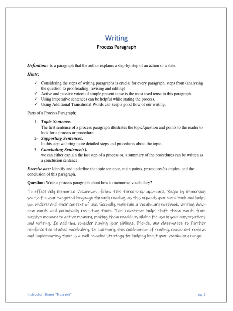 Process Paragraph | PDF | Vocabulary | Cognition