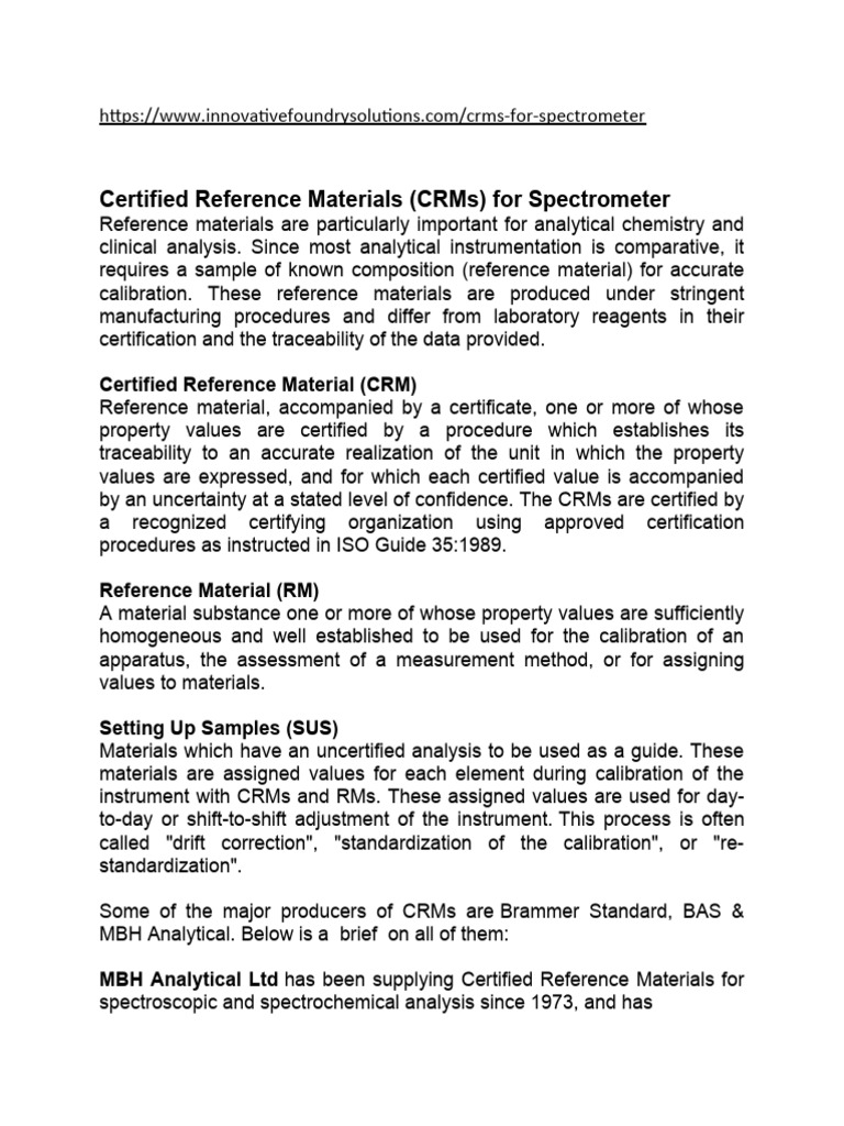 Certified Reference Materials (CRMS) For Spectrometer | PDF | Physical ...