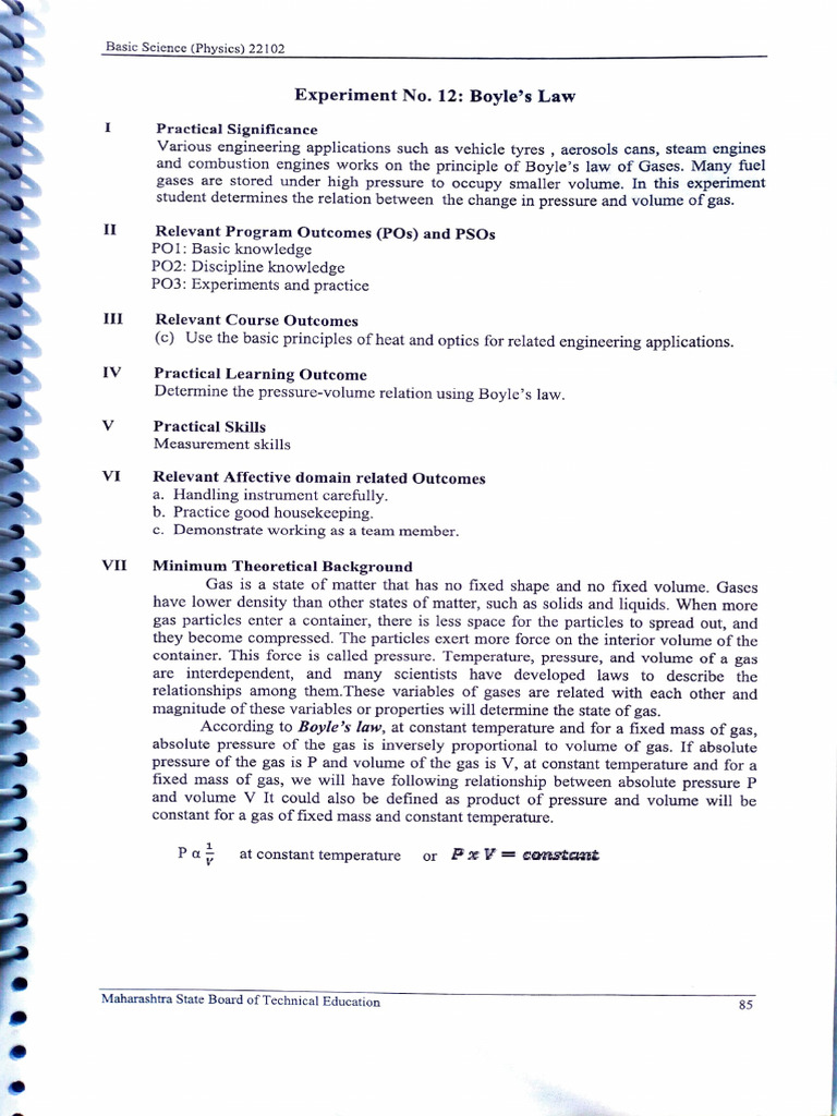 EXP - No.12 Boyles Law | PDF | Gases | Pressure