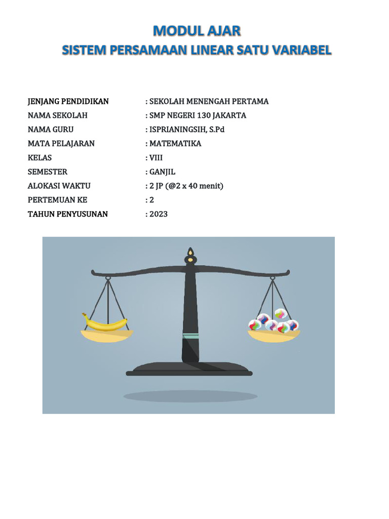 Modul Ajar PLSV Kelas 8 SMP | PDF