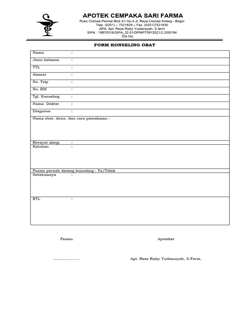 Form Konseling Obat Fix | PDF | Kesehatan Holistik | Sains & Matematika