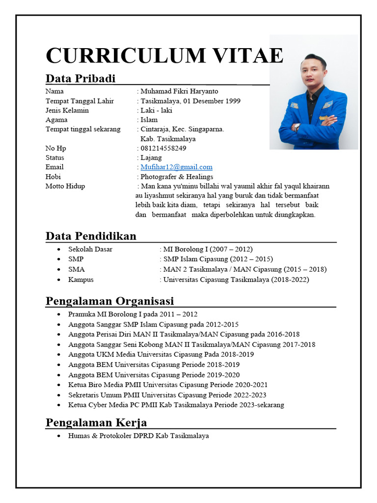 CV Muhamad Fikri Haryanto 2023 | PDF