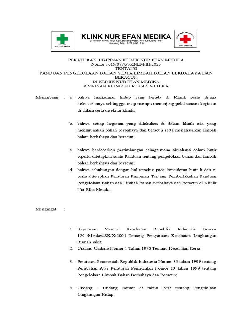 Panduan Limbah Berbahaya Klinik Efan | PDF
