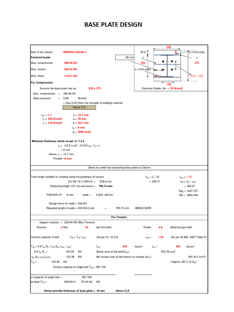 Base Plate Design: Factored Loads | PDF | Mechanics | Mechanical ...