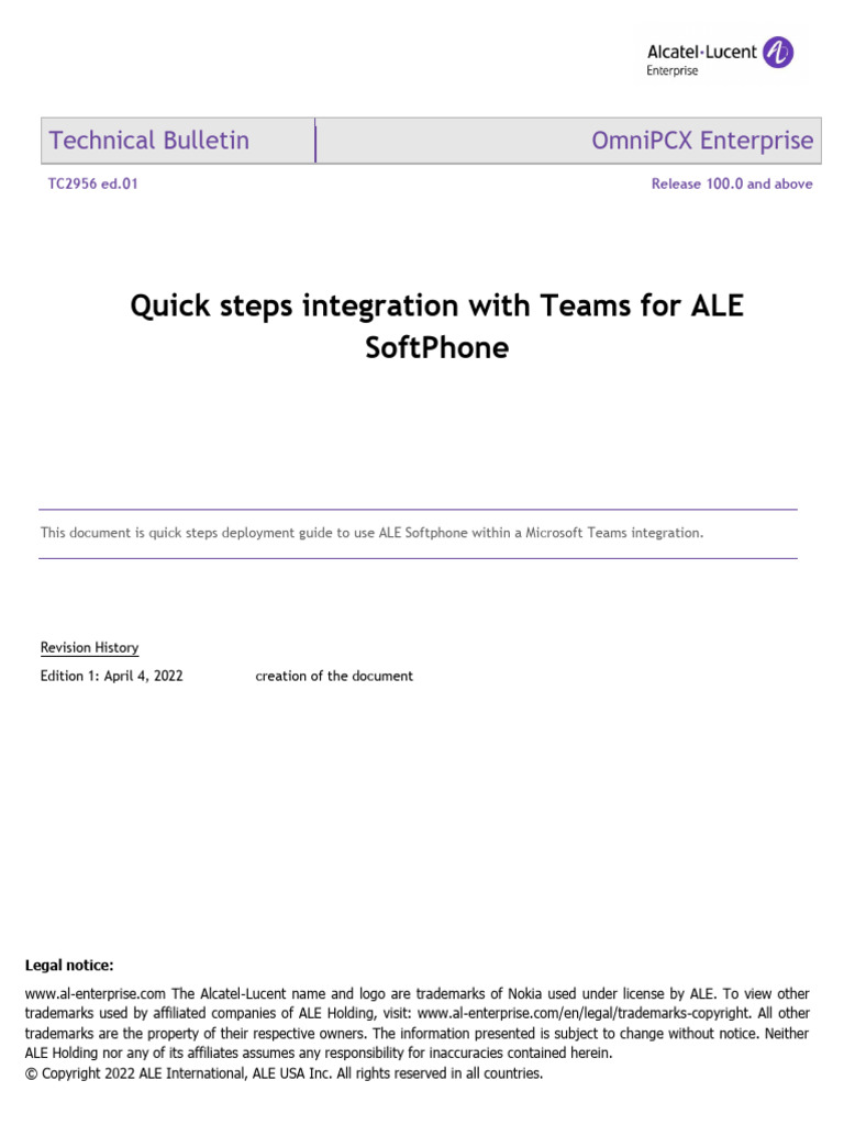 TC2956en-Ed01 Quick Steps Integration With Teams For ALE SoftPhone ...