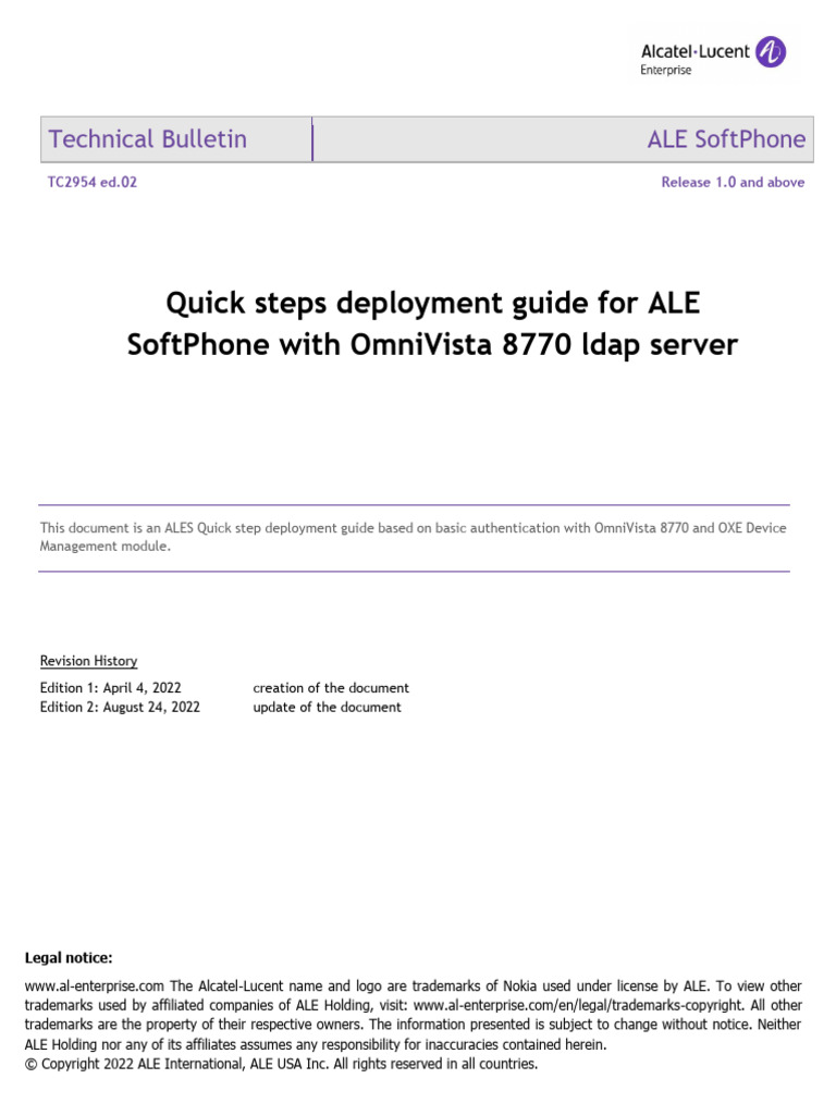 TC2954en-Ed02 Quick Steps Deployment Guide For ALE SoftPhone With ...