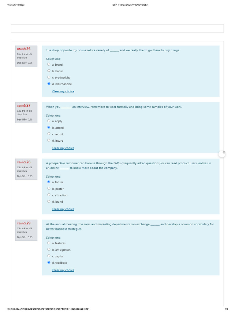 Esp 1 Vocabulary Exerci 4 | PDF