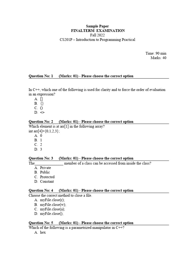 Sample Paper - CS201P | PDF | Pointer (Computer Programming) | Matrix (Mathematics)