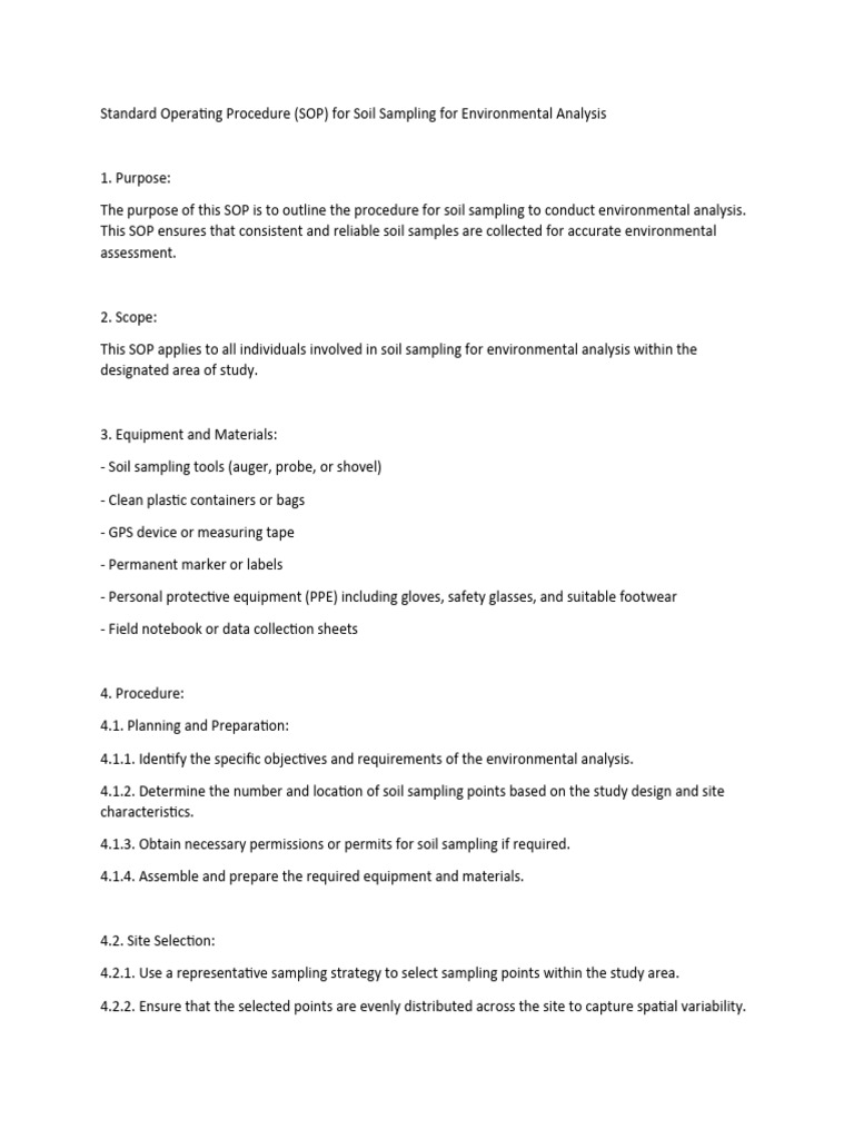 Soil Sampling SOP for Environmental Analysis | PDF | Sampling ...