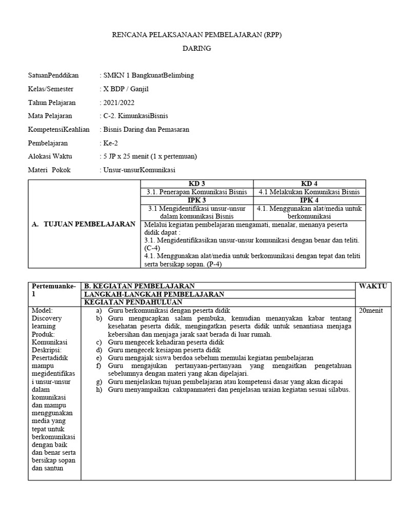 RPP X Kombis Rosi | PDF