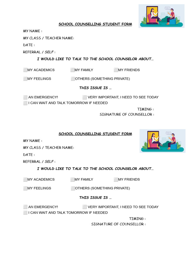 School Counsellor Student Form | PDF | Wellness