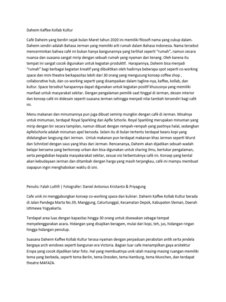 Daheim: Café Kreatif dengan Nuansa Jerman | PDF | Karier & Perkembangan ...