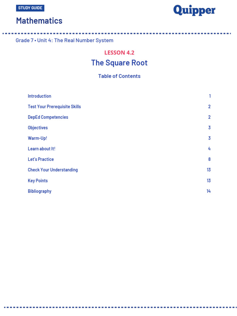 ME Math 7 Q1 0402 SG | PDF | Square Root | Numbers
