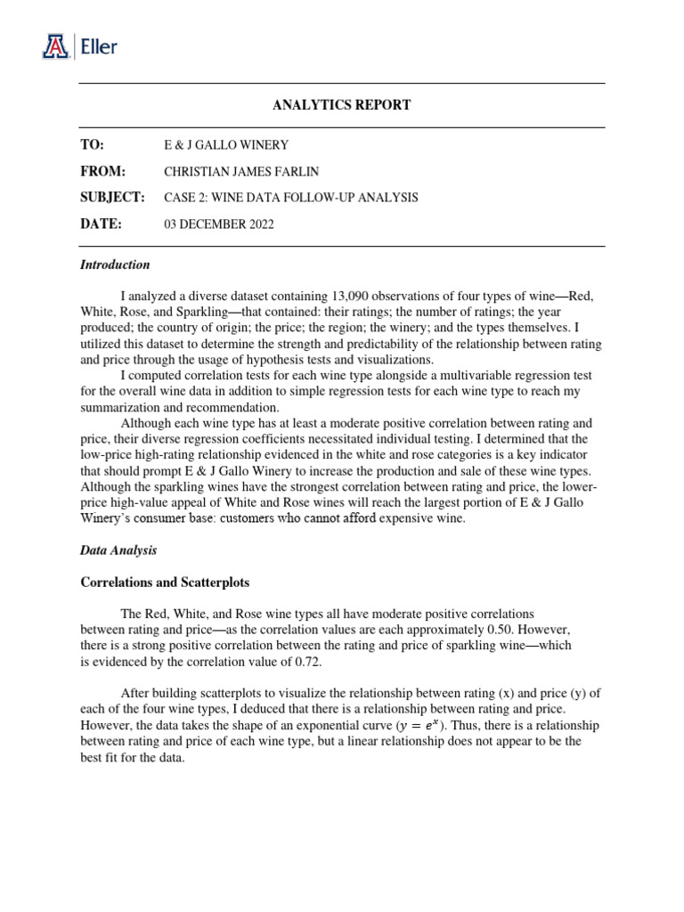 Farlin Case Assignment 2 Final Draft | PDF | Errors And Residuals | Coefficient Of Determination