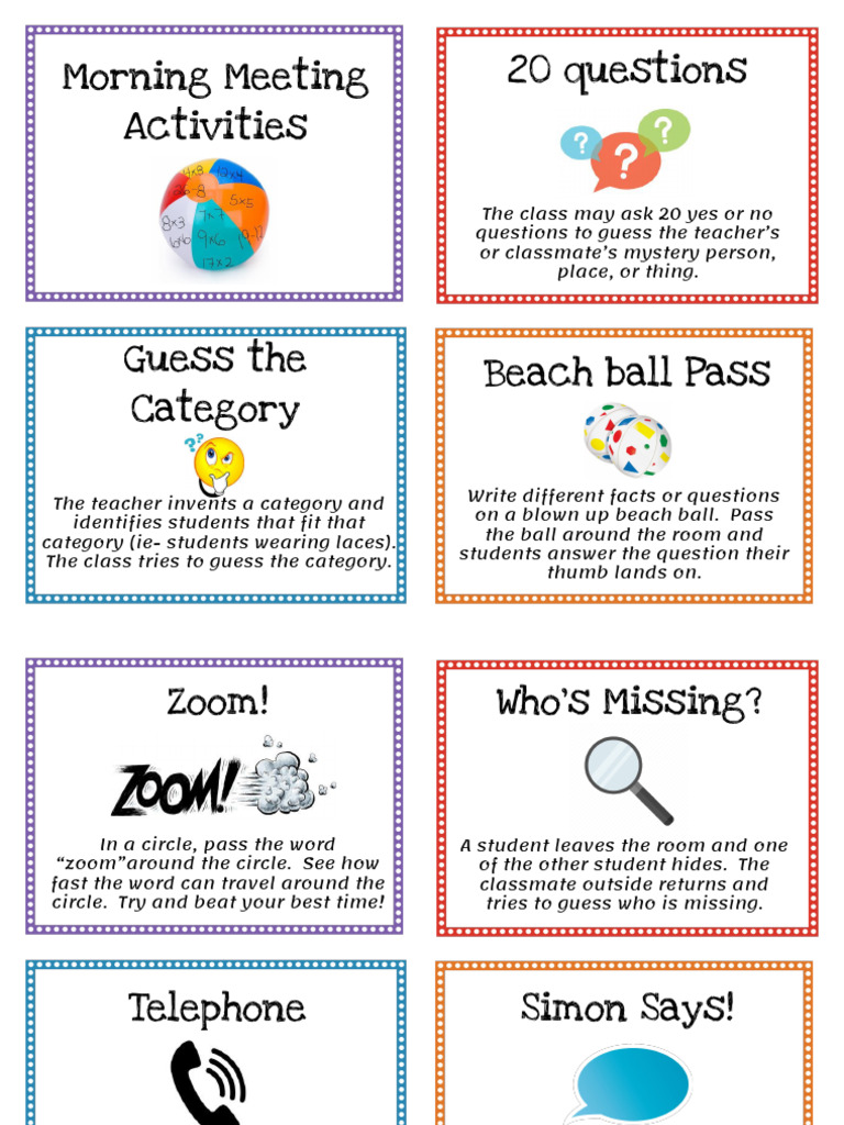 Morning Meeting Activities 20 Questions | PDF